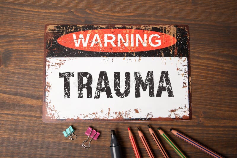 TRAUMA. Warning Sign with Text on Wood Texture Background Stock Image ...