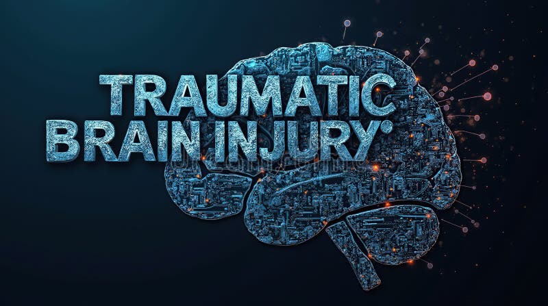 Traumatic Brain Injury Graphic with Circuit Elements Design Stock ...