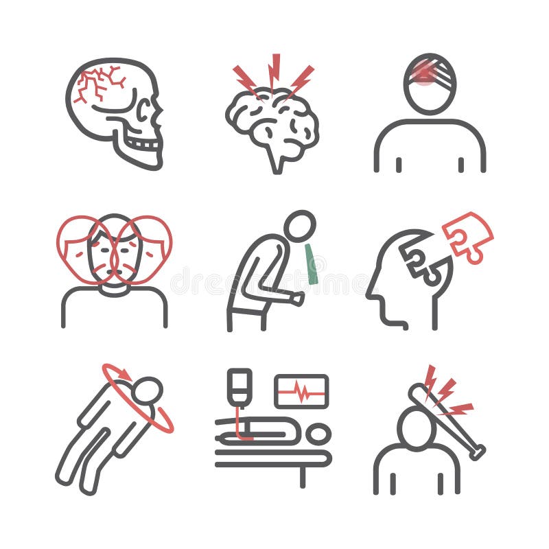 Traumatic Brain Injury Line Icon. Vector Signs for Web Graphics. Stock ...