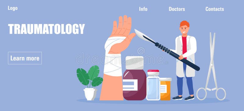 Traumatologist Concept Vector. Tiny Doctors of Traumatology Treat ...