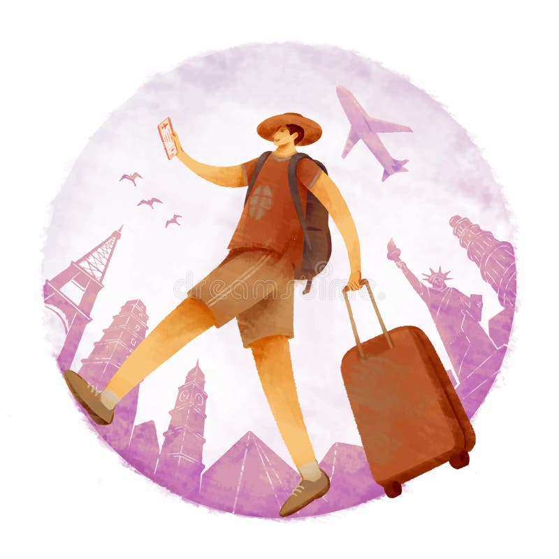 A Happiest Man Going on World Tour. Stock Vector - Illustration of ...