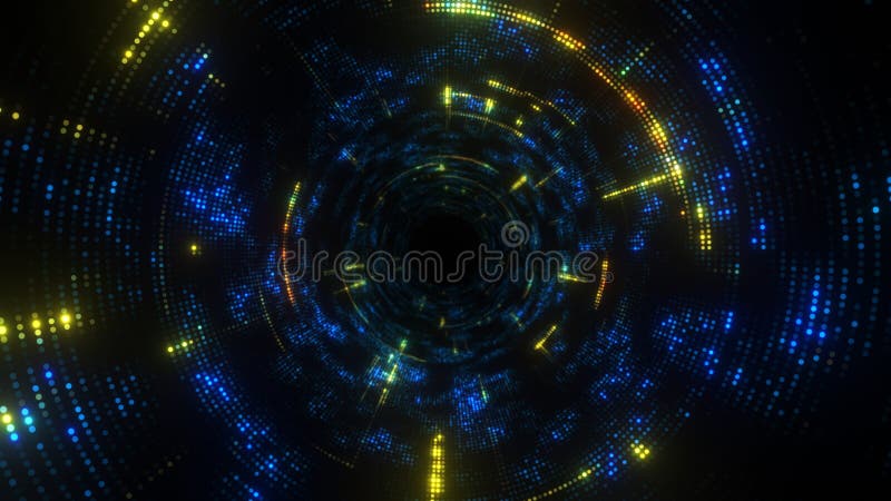 Travel through Abstract Dotted Technology Digital Tunnel. Circle Shape ...