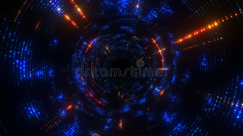 Travel through Abstract Dotted Technology Digital Tunnel. Circle Shape ...