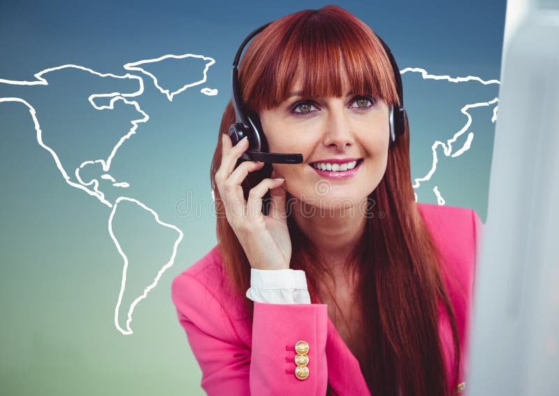 Travel Agent Computer Against White Map Blue Green Background Stock ...