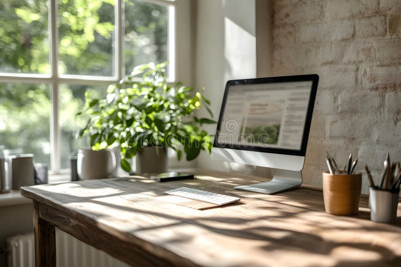 Travel Agency Office Computer Greenery Sunlight Generative Ai Stock ...