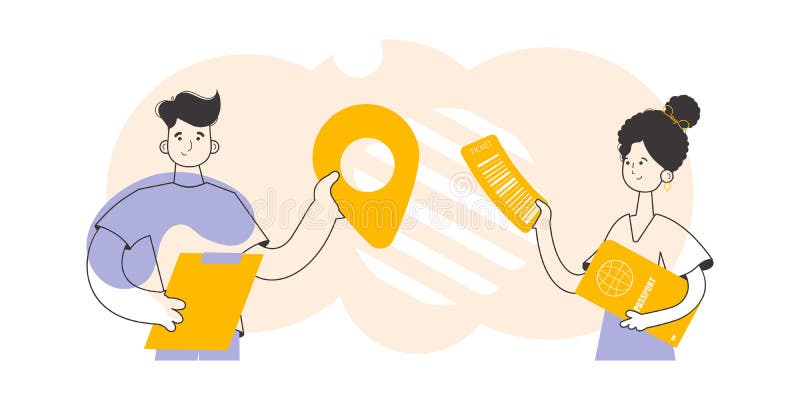 Travel Agent Team. Linear Style. Vector Illustration. Stock Vector ...