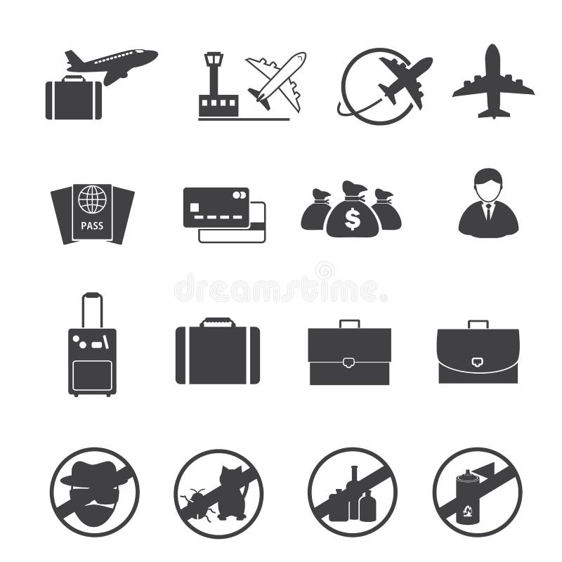 Travel and Air Transportation Icons Set Stock Vector - Illustration of ...