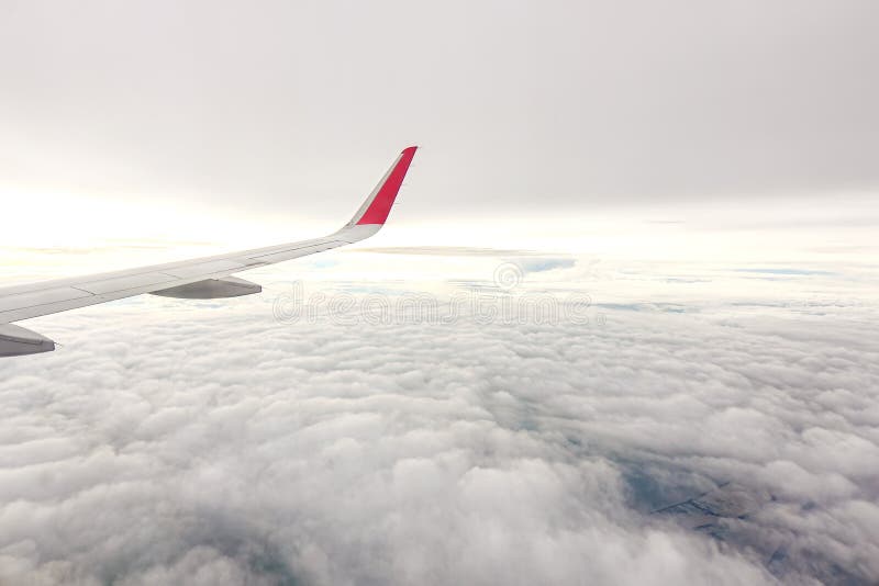 Travel Airplane Wing Fly Over Cloud Sky Background Landscape Stock ...