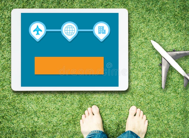 Travel Application Mock Up on Tablet Screen Stock Image - Image of ...