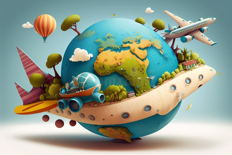 Travel Around the World 3D Design. AI Generative Stock Illustration ...