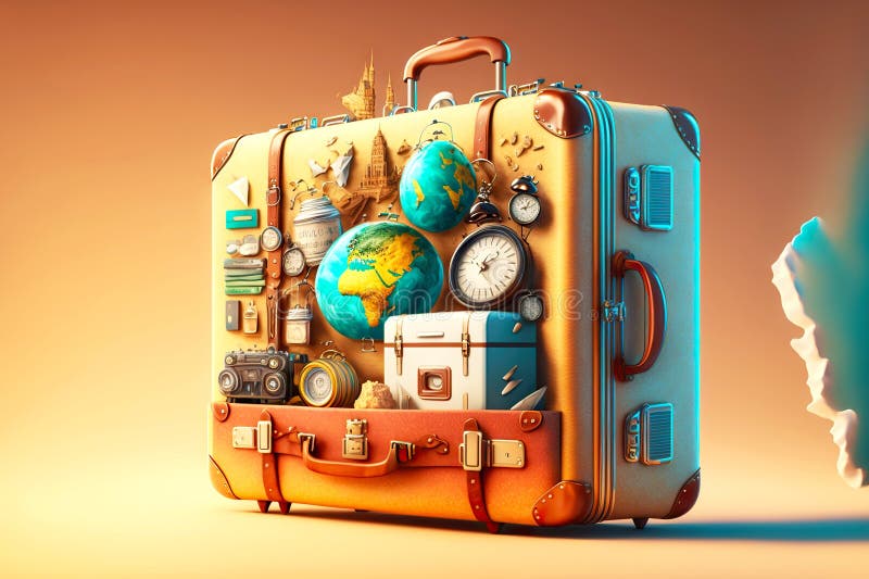 Travel Around World Luggage with Things in Travel Suitcase Stock ...