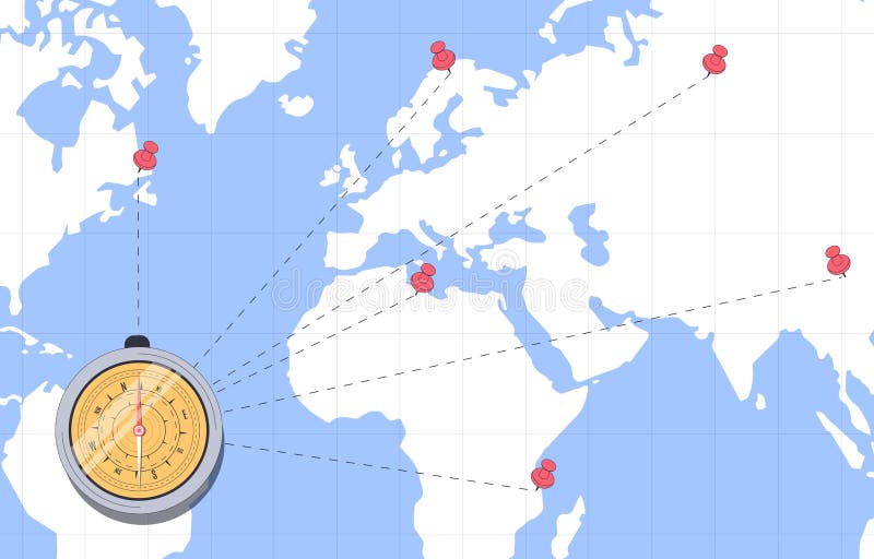 Travel Around the World. World Map with Destination Points Stock ...