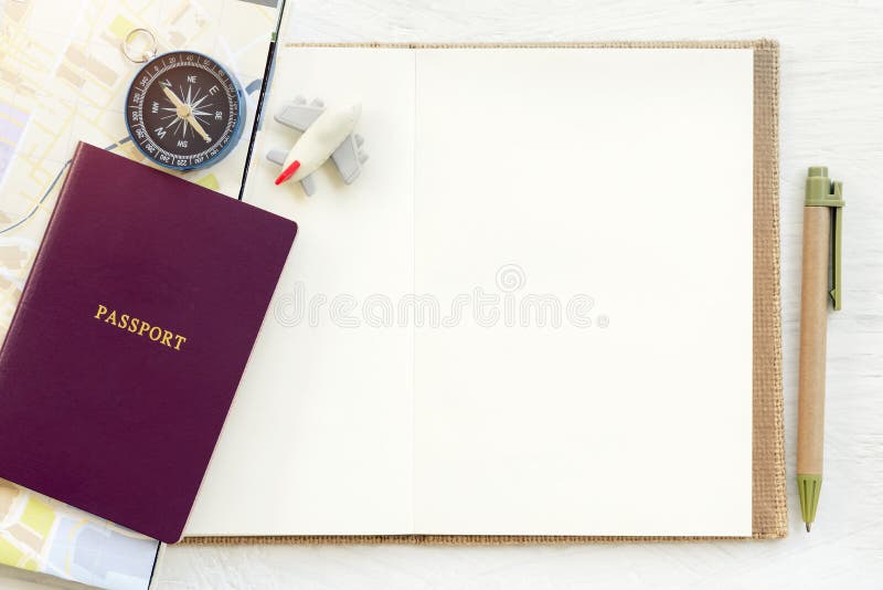Travel Background Concept. Passport with Plane and Compass Put O Stock ...