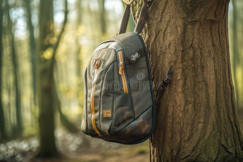 Travel Backpack Hanging from a Tree Branch Stock Illustration ...