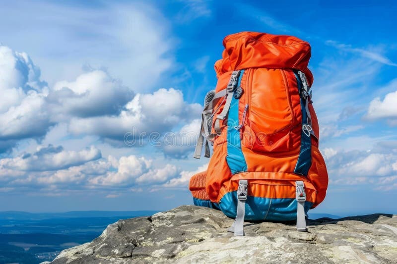 Travel Backpack on Mountain Edge with Hacking Theme for Adventurous ...