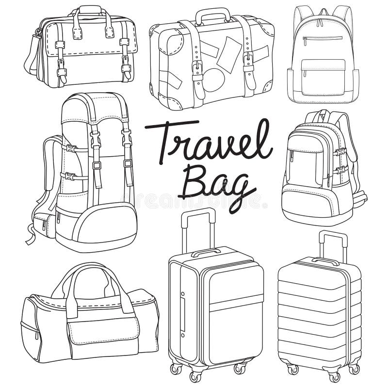Travel Bag Backpack Doodle Style Vector Illustration Stock Vector ...