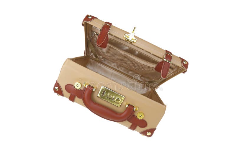 Travel Bag. Old Fashioned Suitcase Open Empty Isolated on White ...