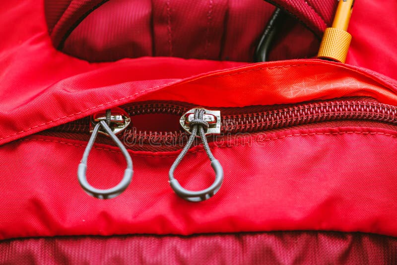 Travel Bag. Zip Lock on the Backpack Red Stock Photo - Image of style ...