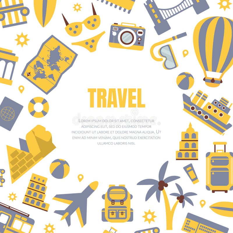 Travel Banner Template with Travelling Symbols Pattern and Space for ...
