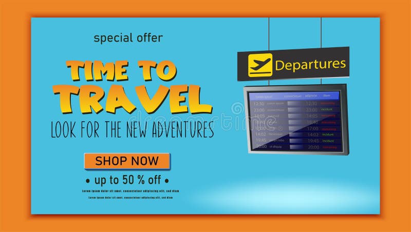 Travel Banner. Time To Travel Flyer with Flights Table Schedule ...