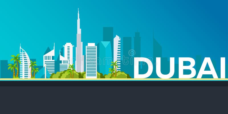 Travel Banner To Dubai. Vector Flat Illustration. Stock Illustration ...