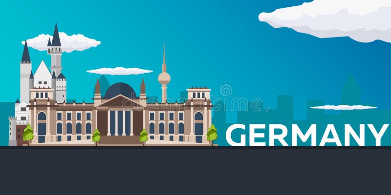 Travel Banner To Germany. Vector Flat Illustration. Stock Illustration ...