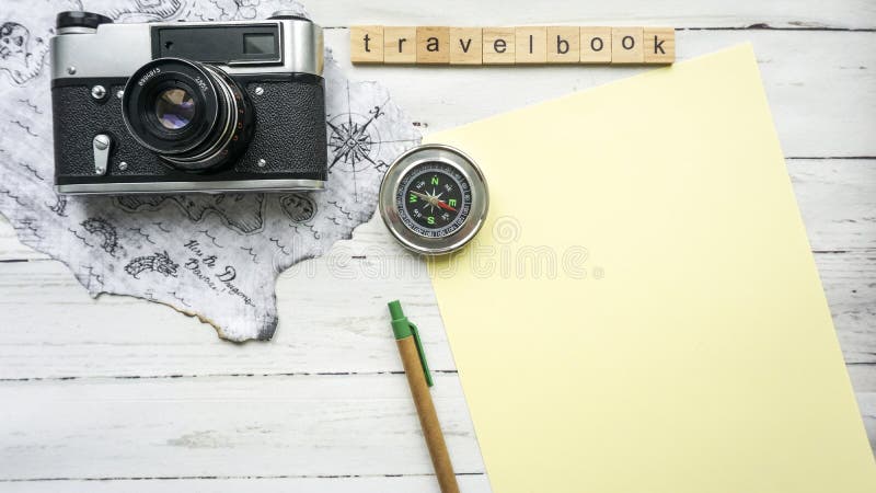 Travel Book.compass Camera Blank Sheet of Paper Photo Stock Photo ...