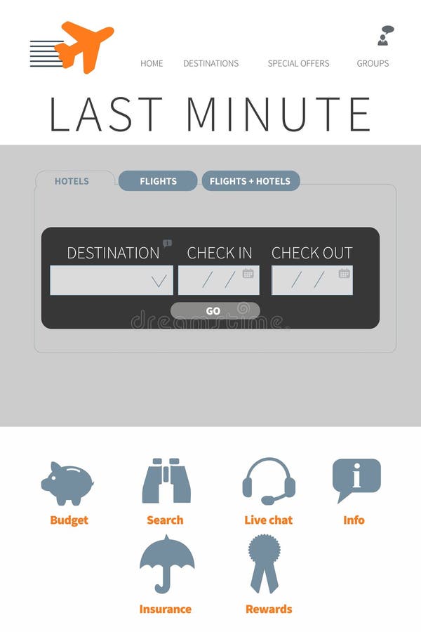 Travel Booking Interface is Showing Flat Orange Airplane Logo, Search ...