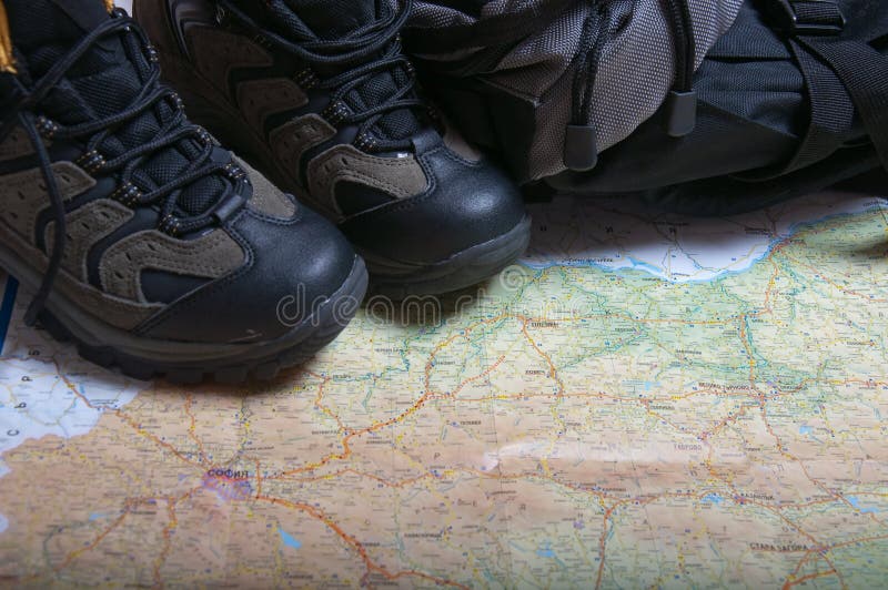 Travel boots, backpack stock photo. Image of travel, human - 12824208