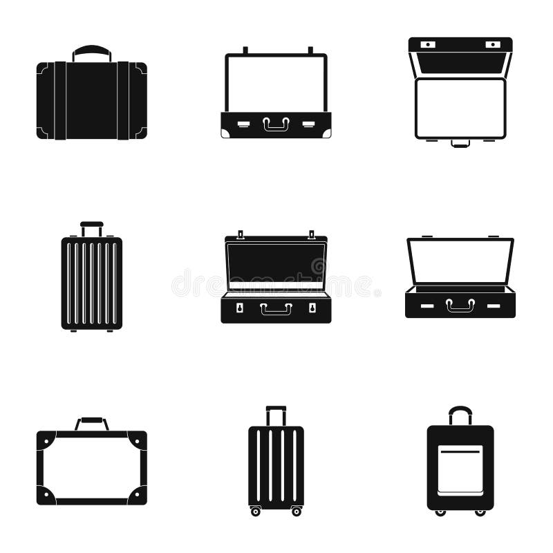 Travel Briefcase Icon Set, Simple Style Stock Vector - Illustration of ...