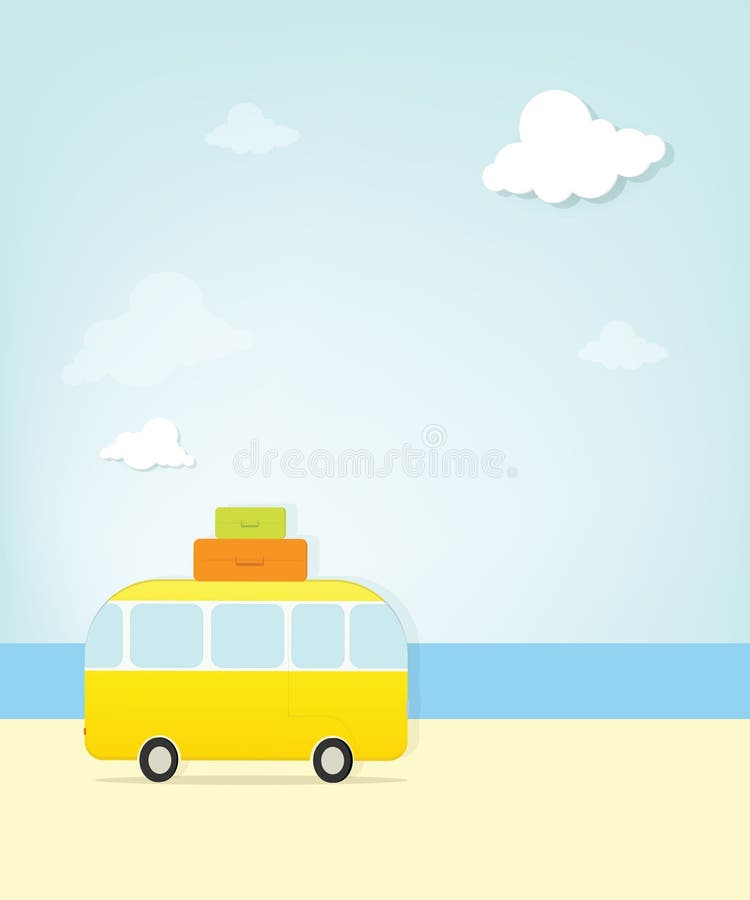 Travel bus on beach stock vector. Illustration of road - 85244604