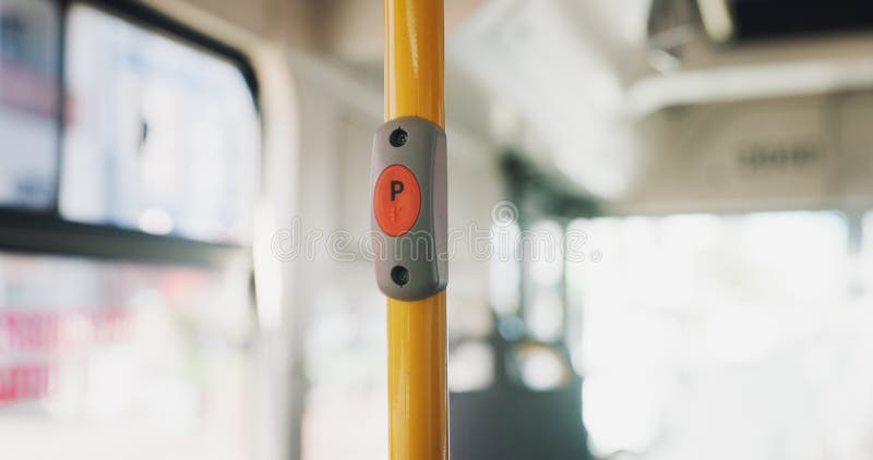 Travel, Bus Interior and Button for Stop Request on Morning Commute ...