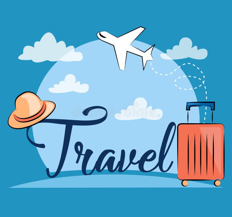 Travel Calligraphy Text, Bag and an Aircraft. Stock Vector ...