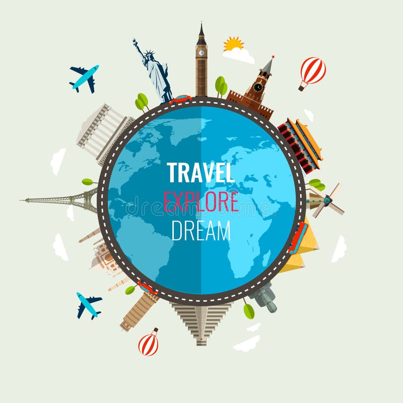 Travel Composition with Famous World Landmarks Icons. Vector Stock ...