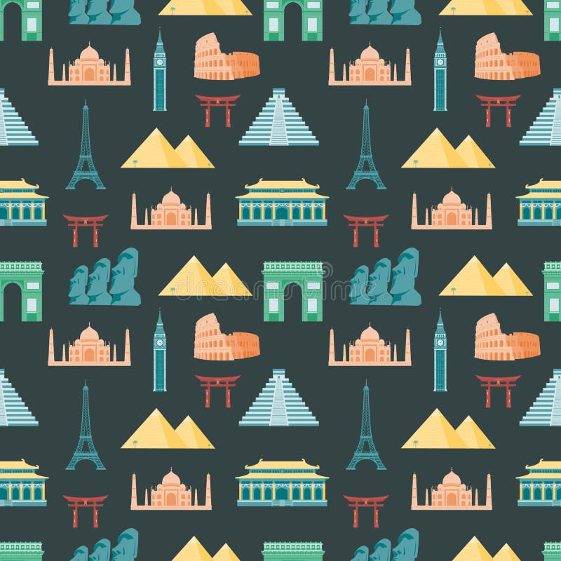 Travel Composition with Famous World Landmarks. Seamless Pattern Stock ...