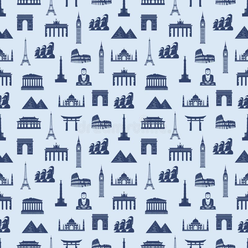 Travel Composition with Famous World Landmarks. Seamless Pattern Stock ...