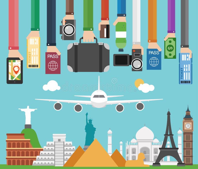 Travel Composition with Famous World Modern Flat Design Stock Vector ...