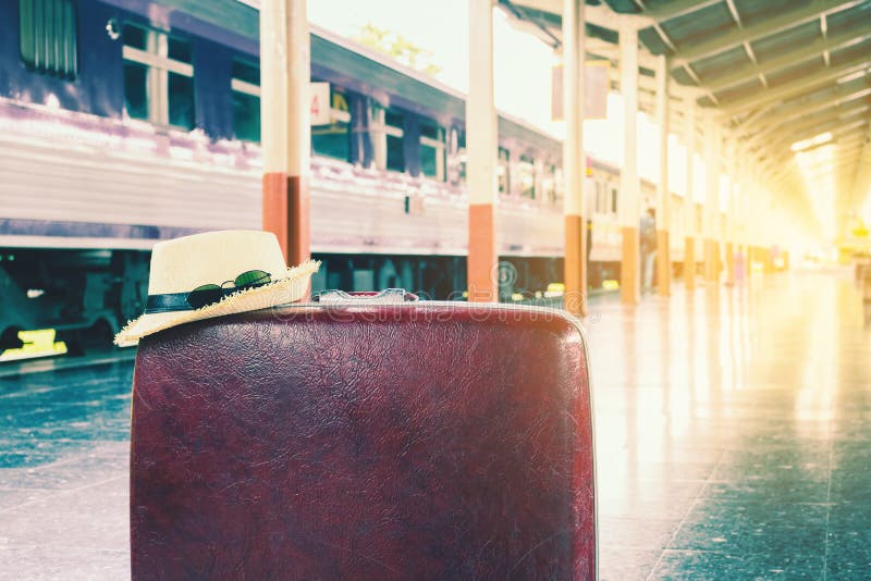 Travel Concept with Accessories at Train Station. Stock Photo - Image ...