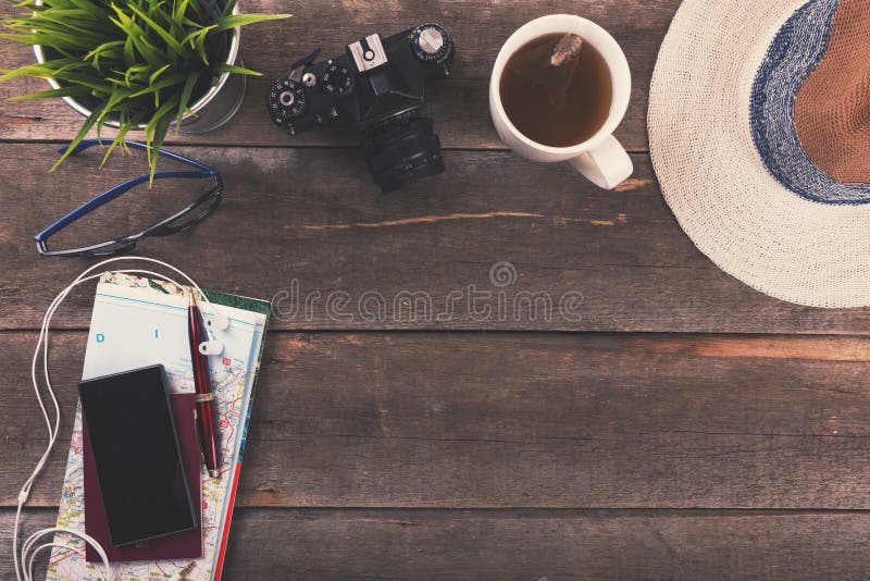 Travel Concept Background - Vacation Items on the Table Stock Image ...