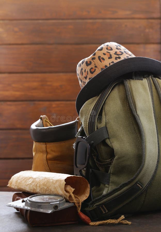 Travel Concept - Backpack, Compass, Map Stock Image - Image of casual ...