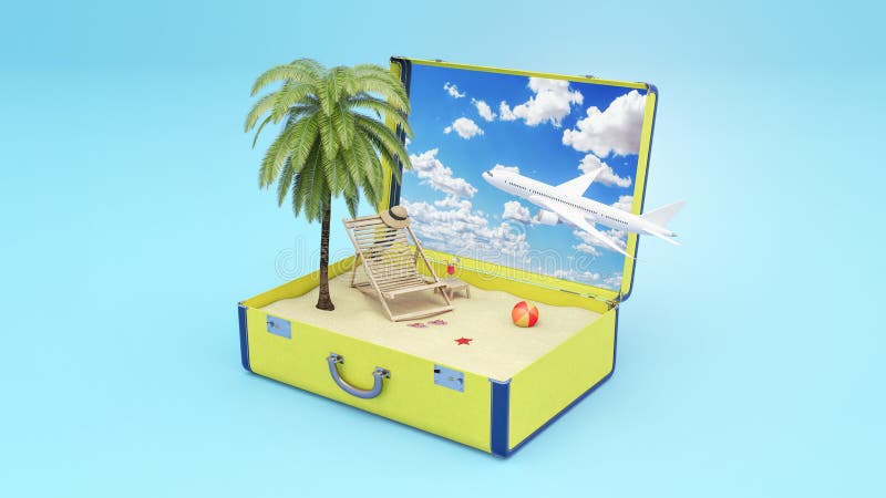 Travel Concept On Blue Background 3d Render Stock Illustration