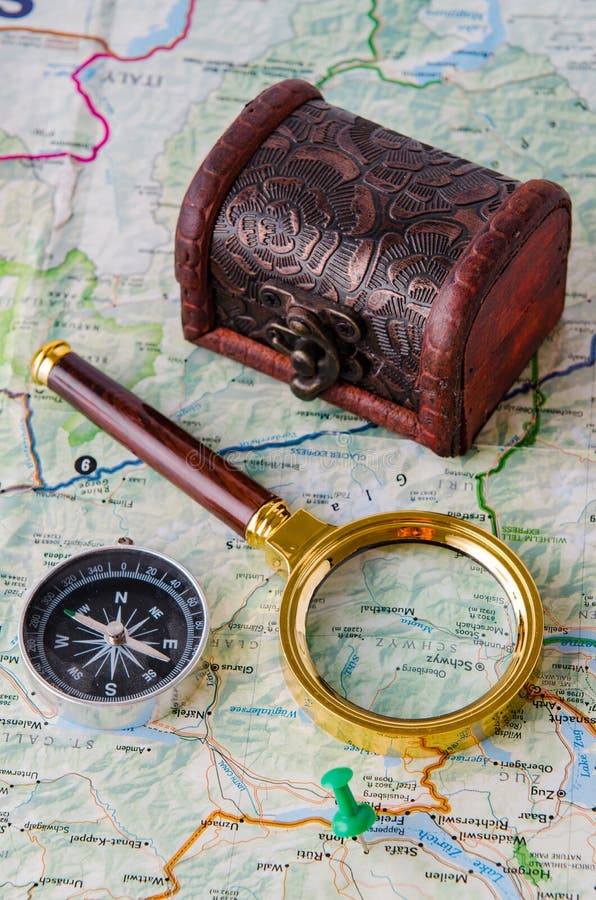 The Travel Concept with Compass and Map Stock Image - Image of ...