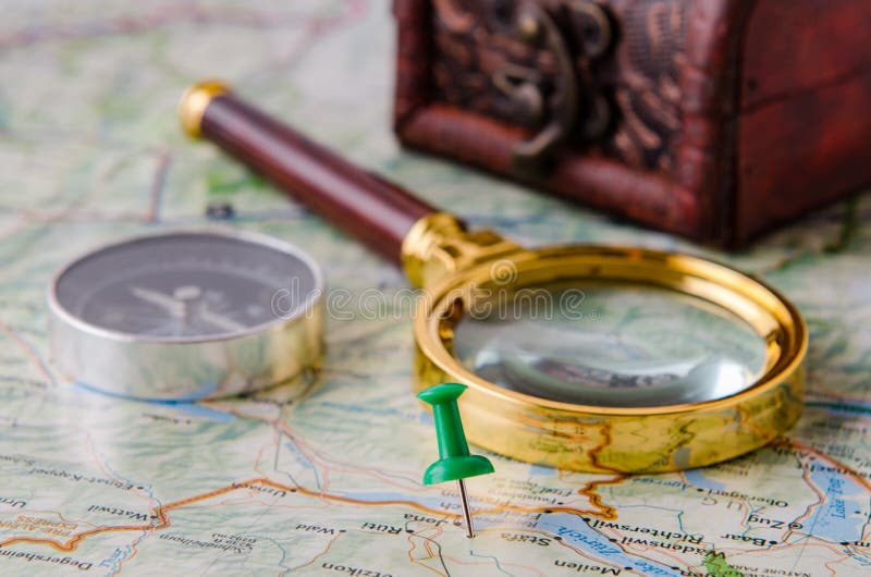 The Travel Concept with Compass and Map Stock Image - Image of looking ...
