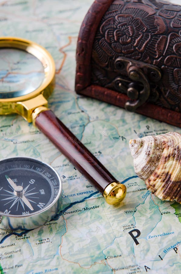 The Travel Concept with Compass and Map Stock Photo - Image of ...