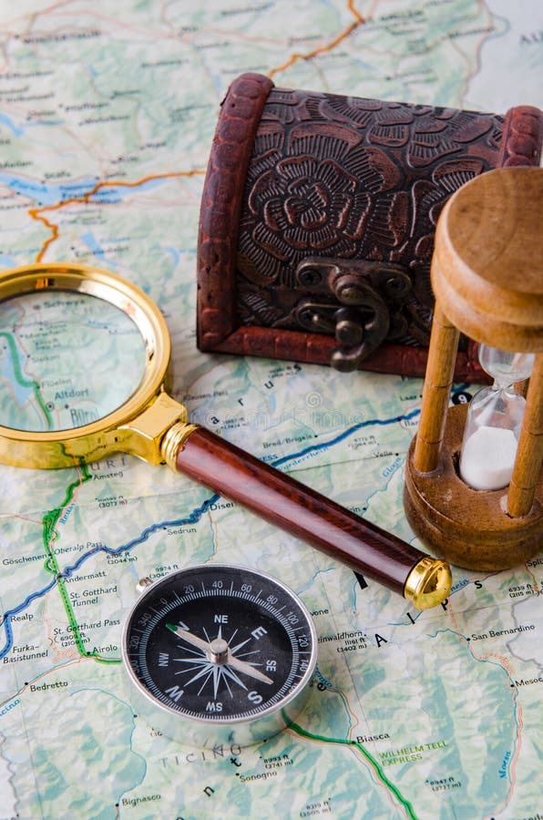 The Travel Concept with Compass and Map Stock Photo - Image of atlas ...