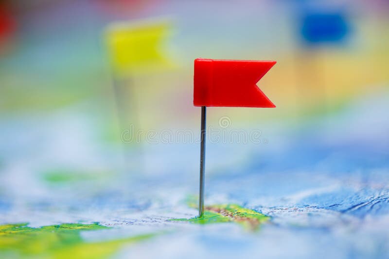 Travel Concept with Flag Pushpins and World Map Stock Photo - Image of ...