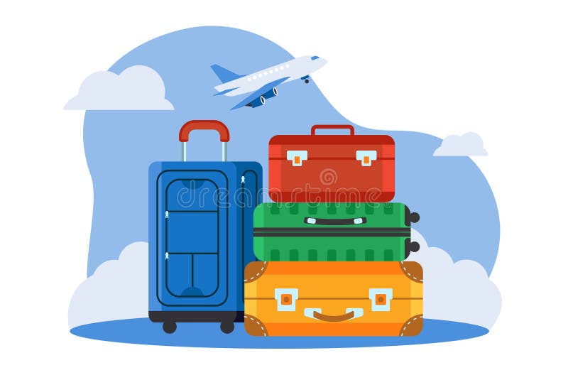 Travel Concept Image with Stack of Bags, Suitcases Against Sky and ...