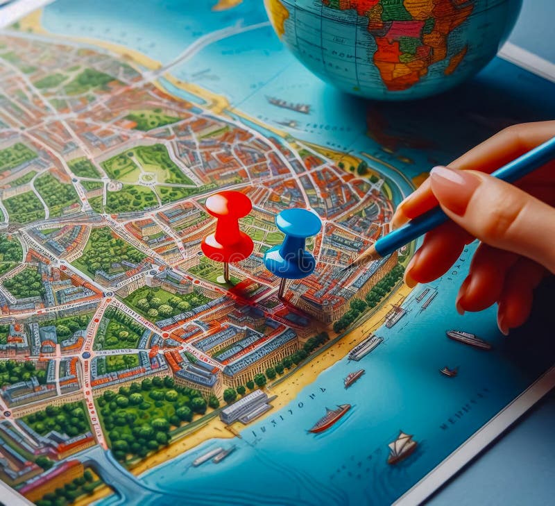 Travel Concept. Mark Locations on the Map Using Colored Pins Stock ...