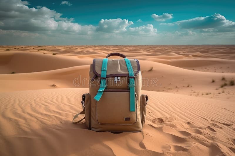 Travel Concept. Modern Backpack in the Desert Landscape Extreme Closeup ...