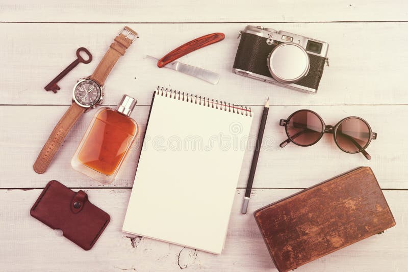 Travel Concept - Set of Cool Stuff with Camera and Other Things on ...